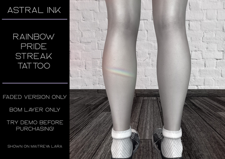 Second Life Marketplace - Astral Ink - Rainbow Pride Streak Tattoo (Calf) DEMO